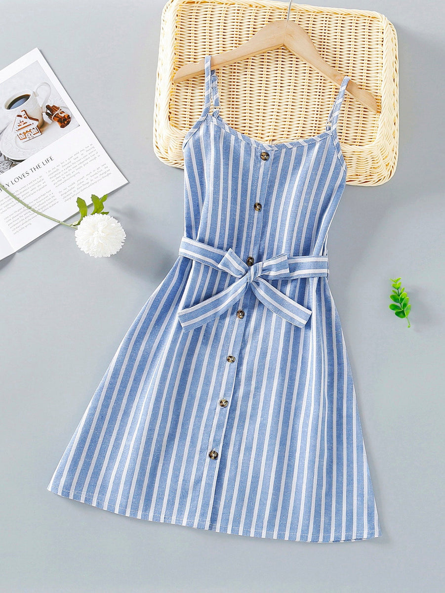 Girls Striped Button Front Cami Dress – Dapparel Store