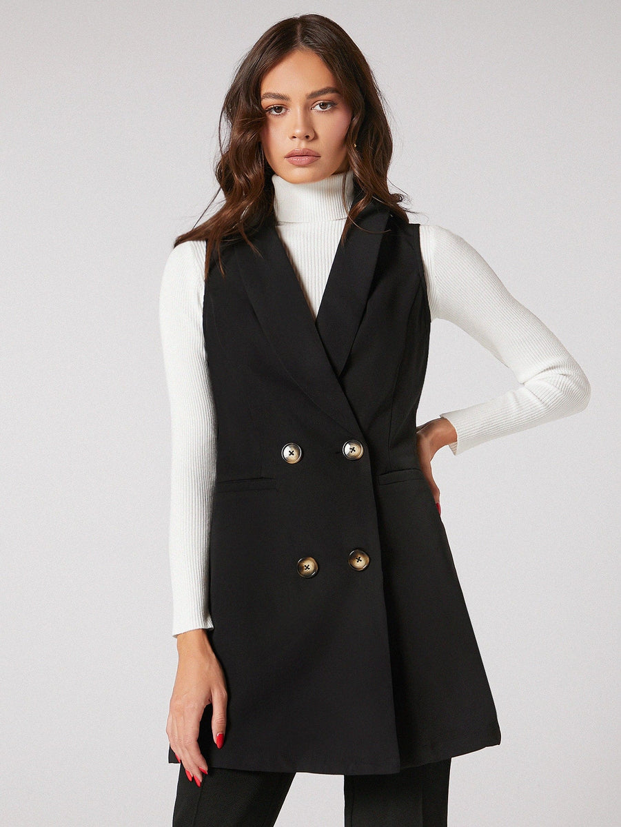 Shawl Collar Double Breasted Vest Blazer – Dapparel Store